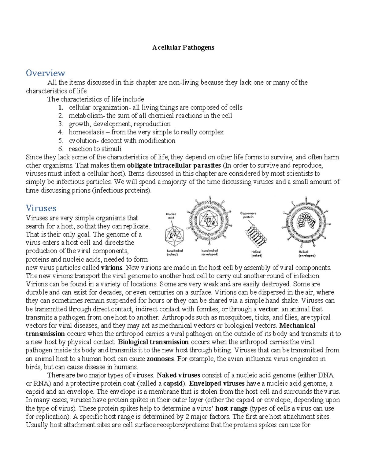 Acellular pathogens summary - Acellular Pathogens Overview All the ...