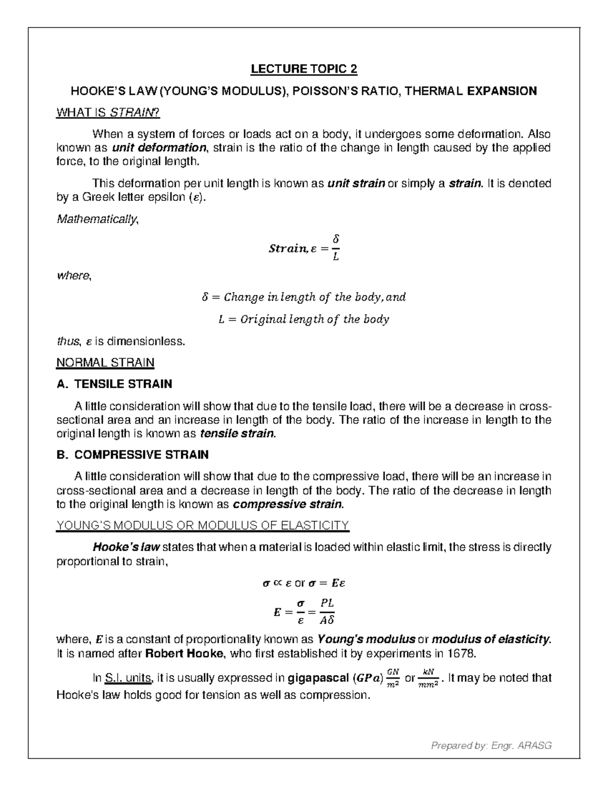 Hooke’S LAW ( Young’S Modulus), Poisson’S Ratio, Thermal Expansion ...
