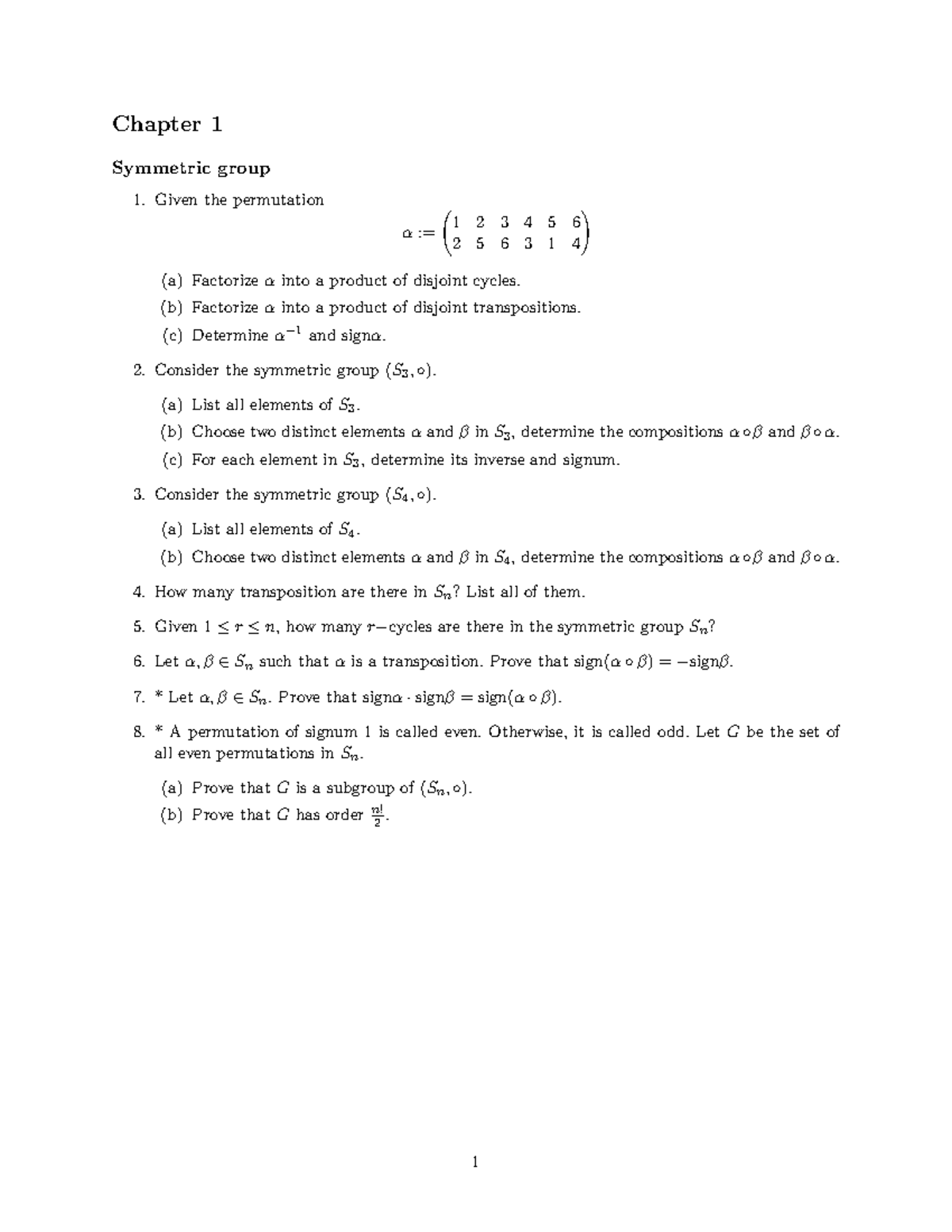 Exercise Sheet 4 - Symmetric groups - Chapter 1 Symmetric group Given ...