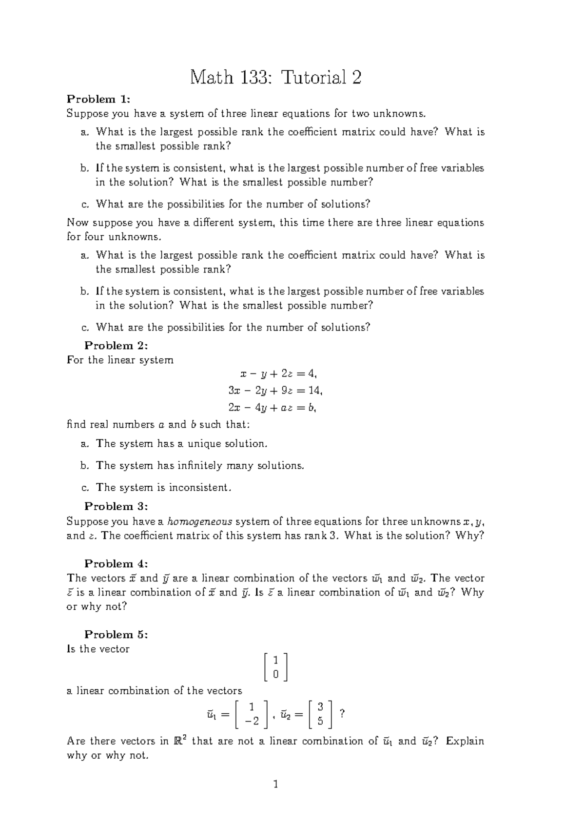 Math 133 Tutorial 2 - Practice questions - Math 133: Tutorial 2 Problem ...