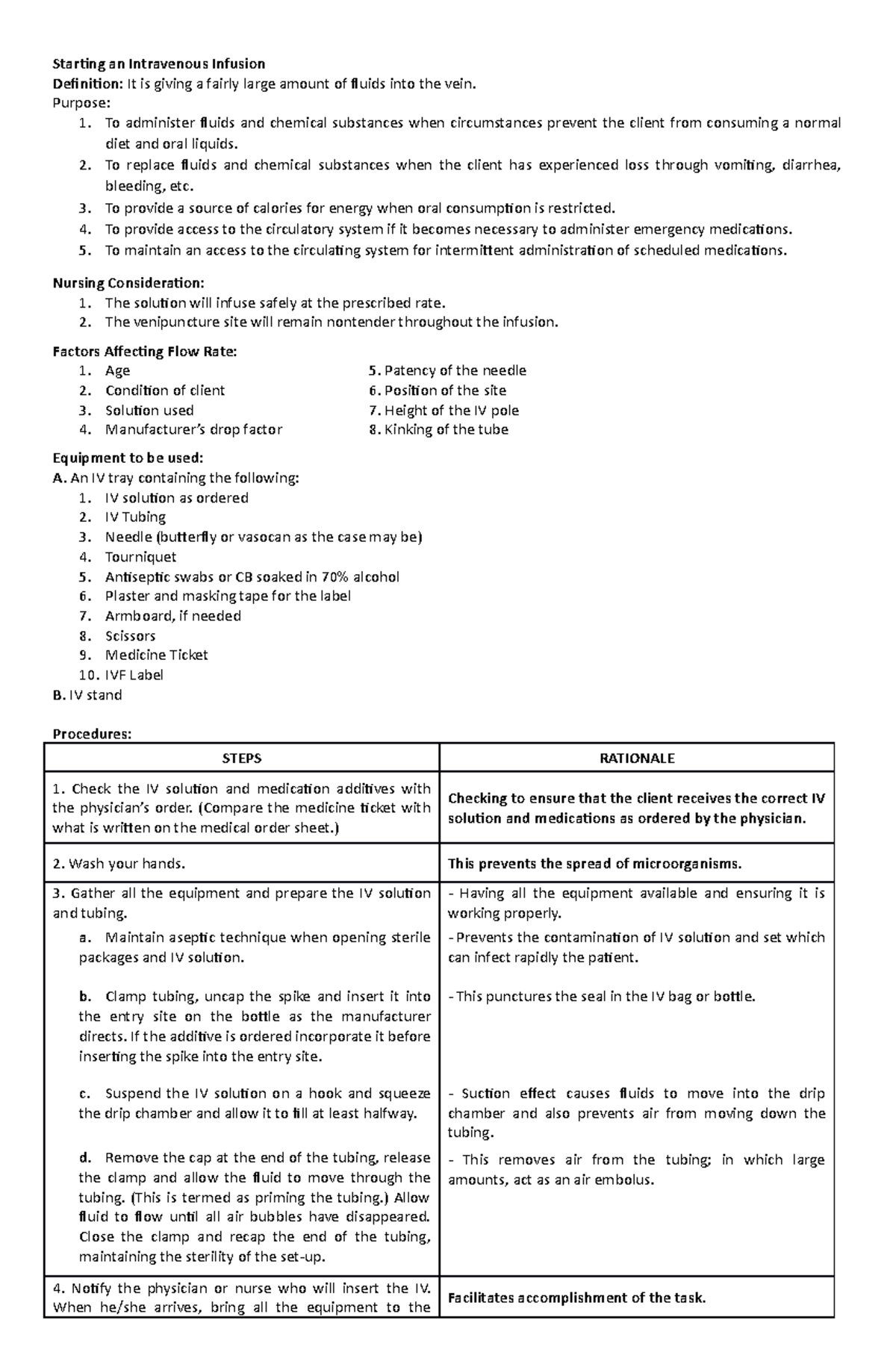 Funda RLE - secret - Starting an Intravenous Infusion Definition: It is ...