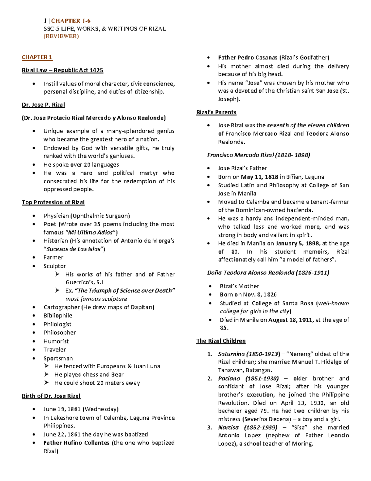 Ssc notes and references - SSC- 5 LIFE, WORKS, & WRITINGS OF RIZAL ...