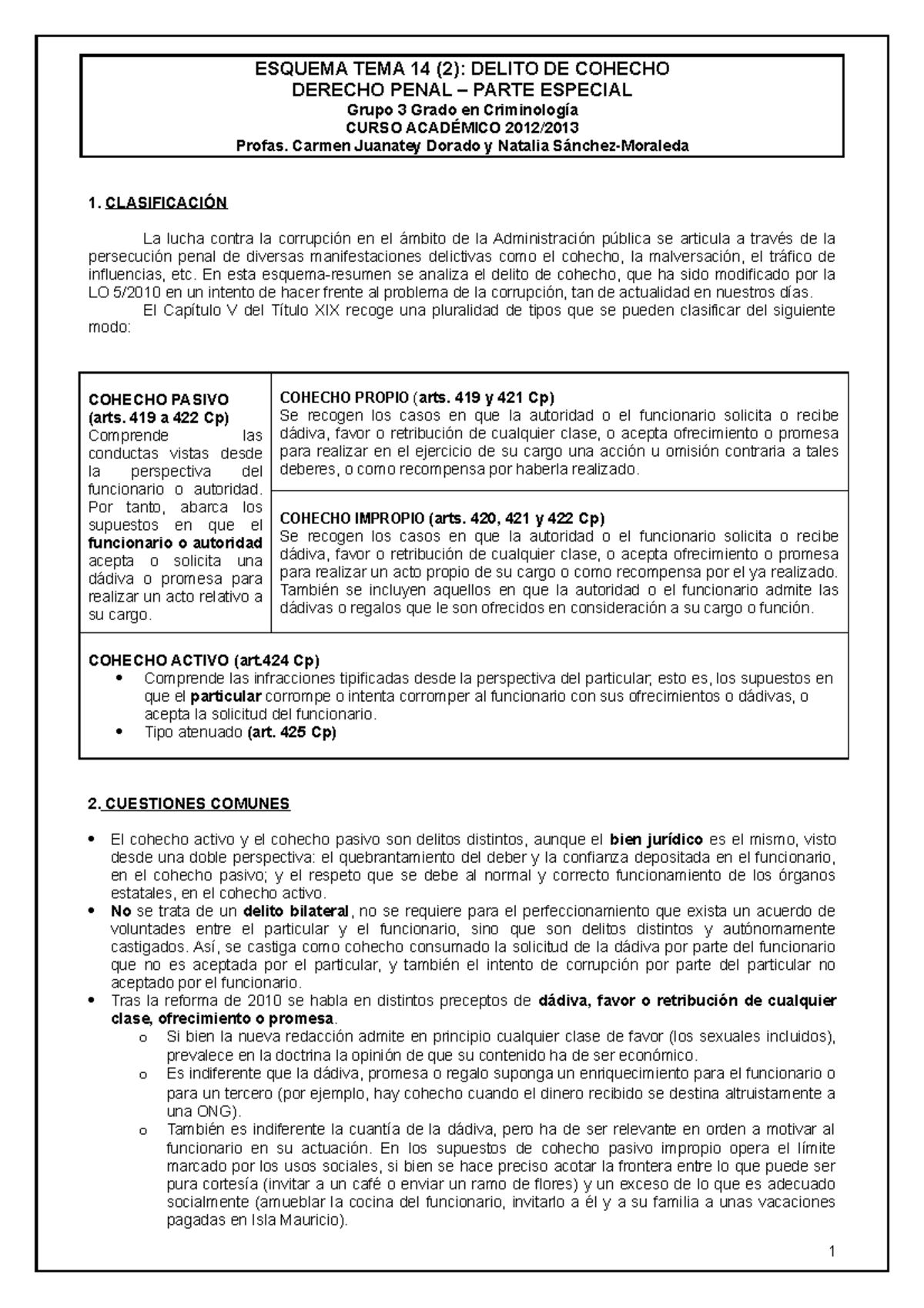 Esquema Delito DE Cohecho - ESQUEMA TEMA 14 (2): DELITO DE COHECHO DERECHO PENAL – PARTE ...