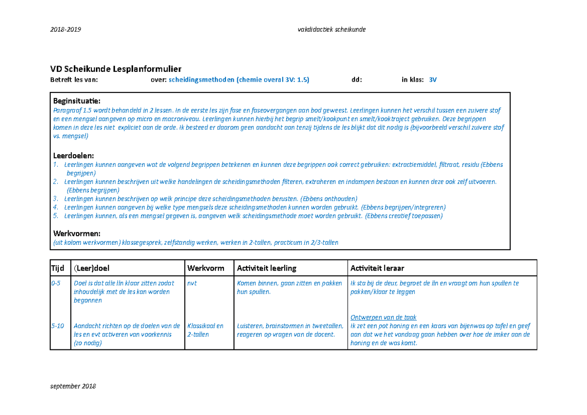 2018 lesplan scheidingsmethoden - VD Scheikunde Lesplanformulier ...