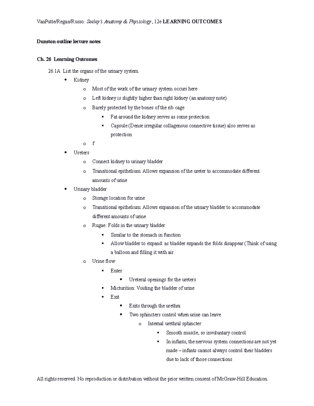 BIO 142 12e Ch 26 Learning Outcomes 21 lecture notes - Dunston outline ...
