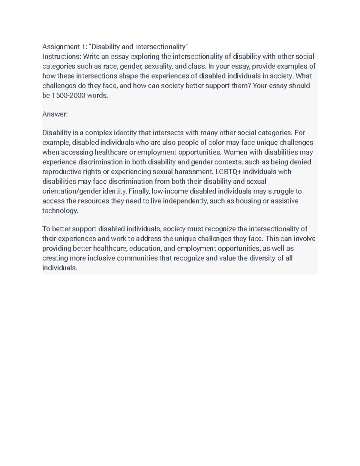 Assignment 1 Disability and Intersectionality - Assignment 1 ...