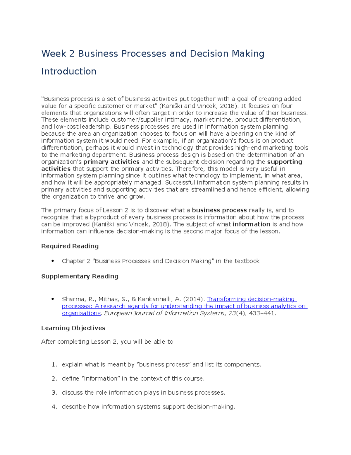 Business Processes and Decision Making - Studocu