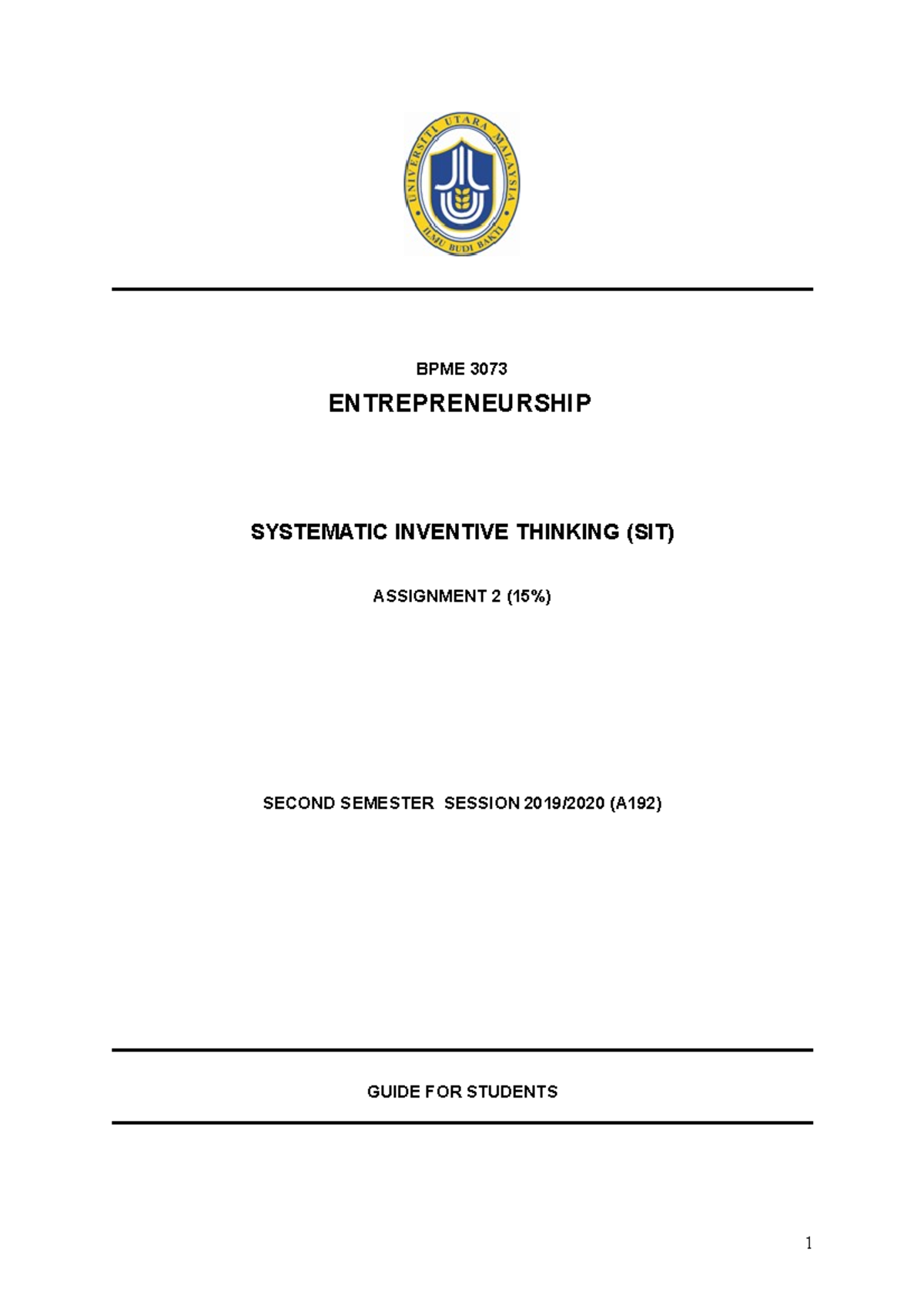 Systematic Inventive Thinking - BPME 3073 ENTREPRENEURSHIP SYSTEMATIC ...