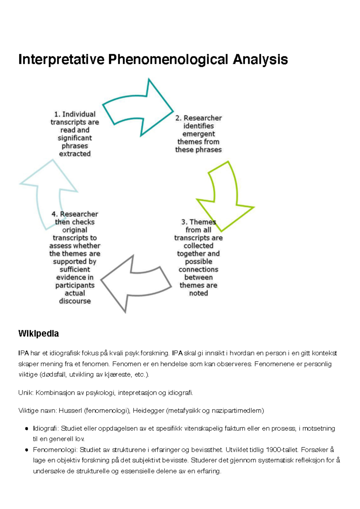 IPA - Sammendrag Kvalitative forskningsmetoder - IPA har et idiografisk ...