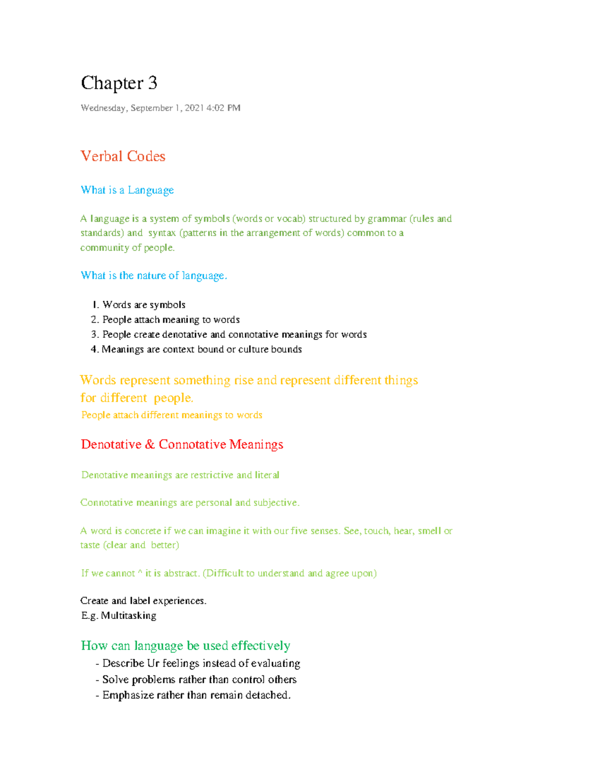 Chapter 3COMM - Chapter 3 Wednesday, September 1, 2021 4:02 PM Verbal ...