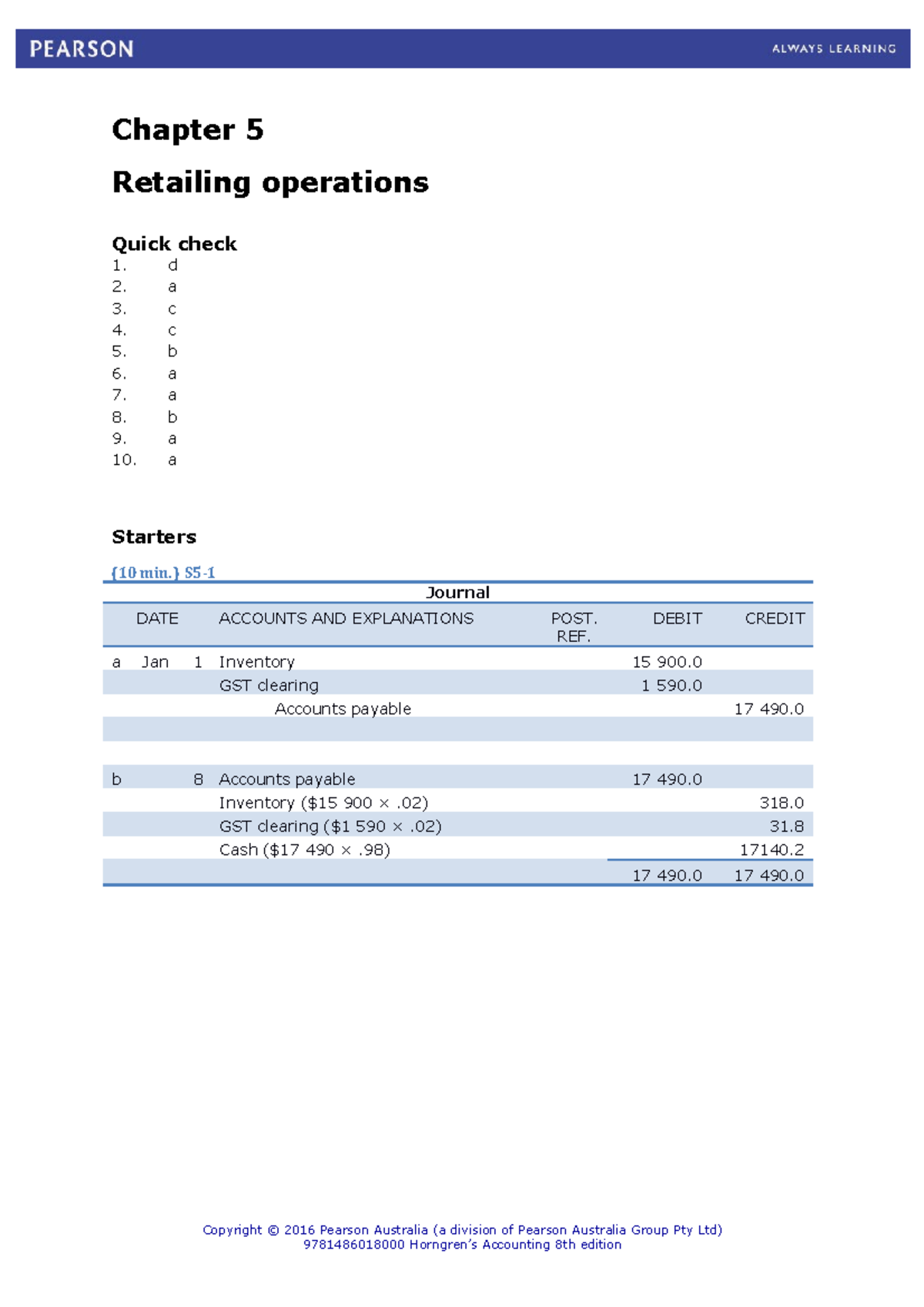 Topic 5 solution Self Study - Chapter 5 Retailing operations Quick check 1. 2. 3. 4. 5. 6. 7. 8 ...
