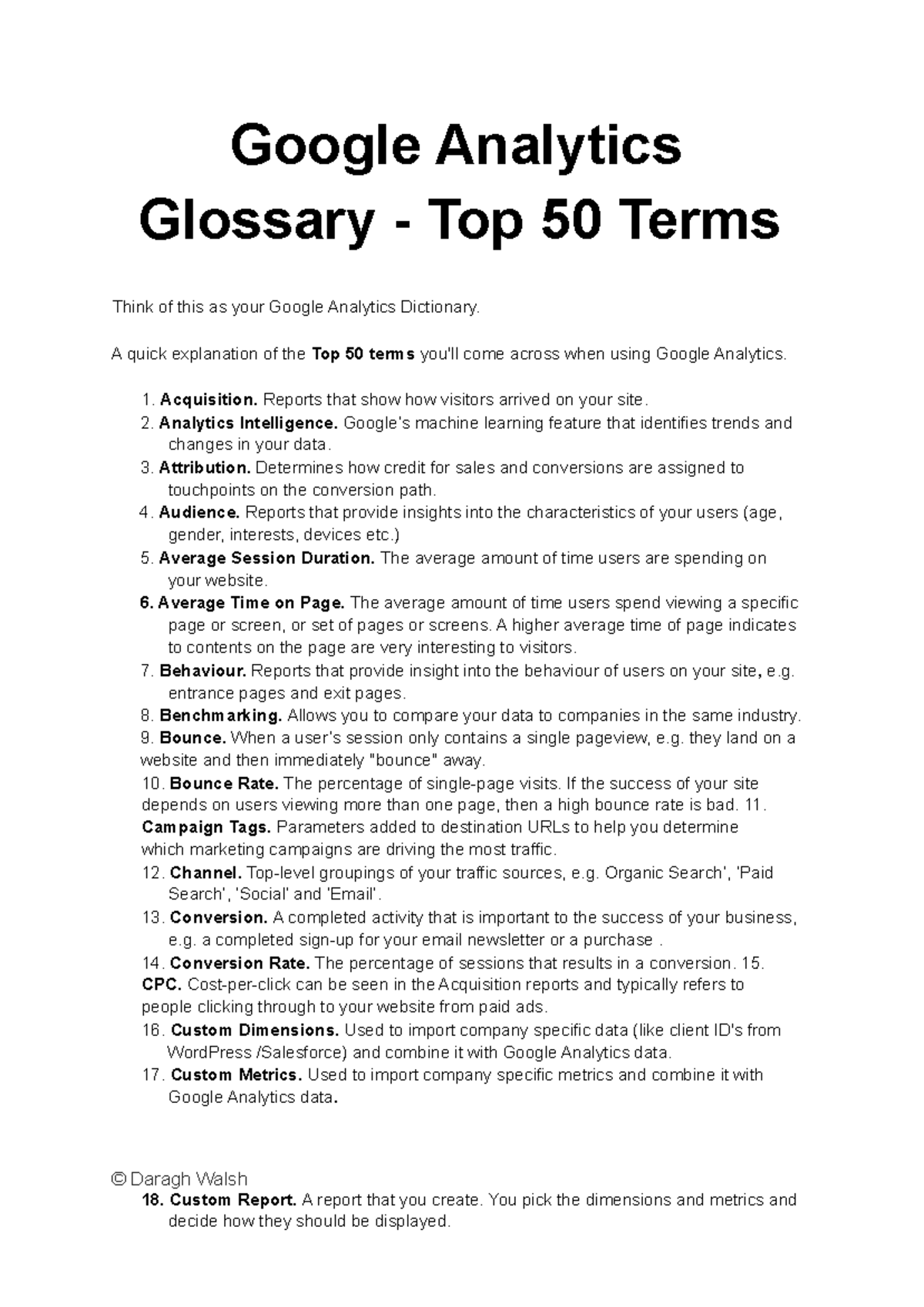 Google Analytics Glossary Top 50 Terms - Google Analytics Glossary - Top 50 Terms Think of this ...