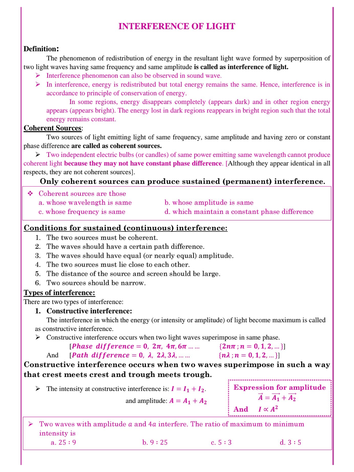 Interference of light - thanks - INTERFERENCE OF LIGHT Definition: The ...
