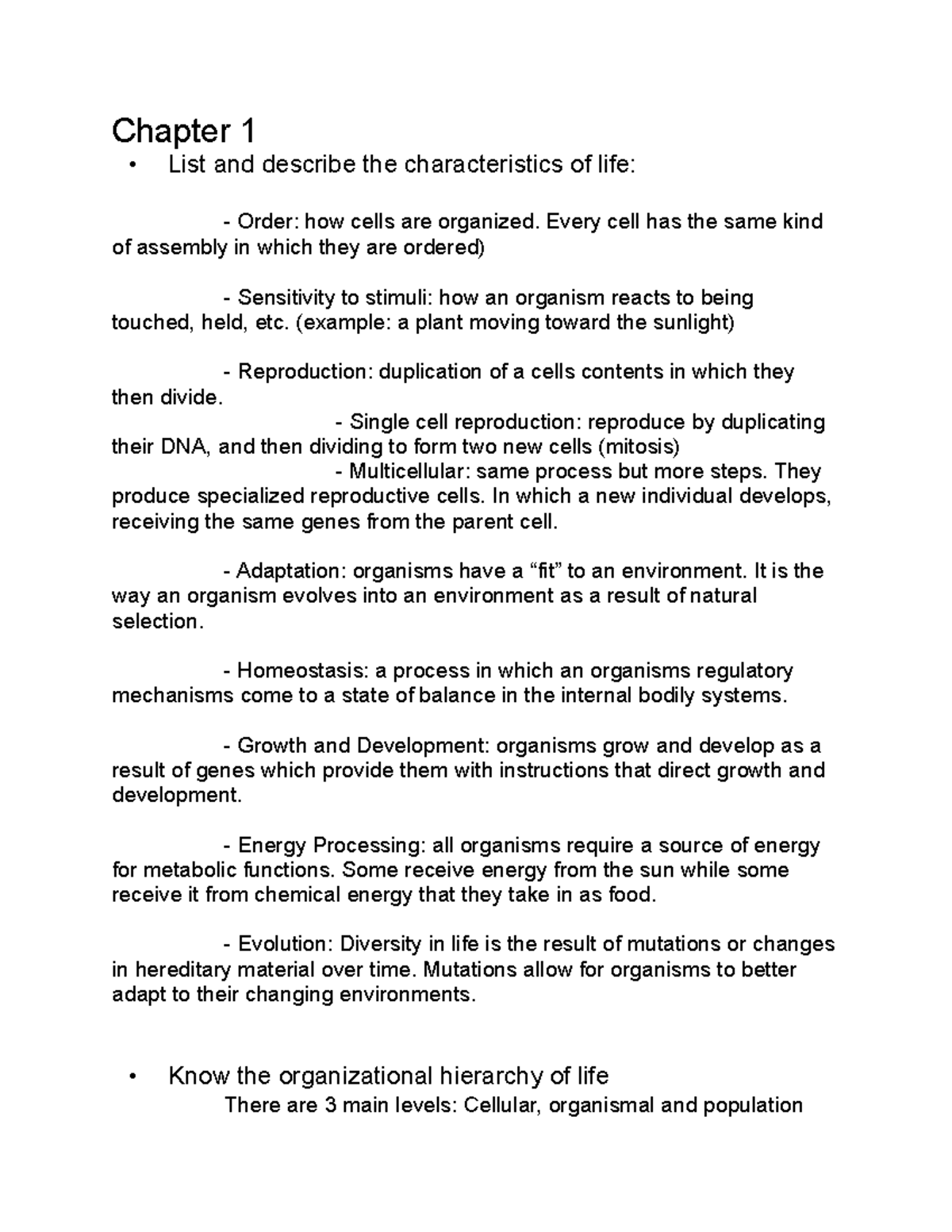 Cell Biology - Exam 1 Chapters - Chapter 1 List and describe the ...