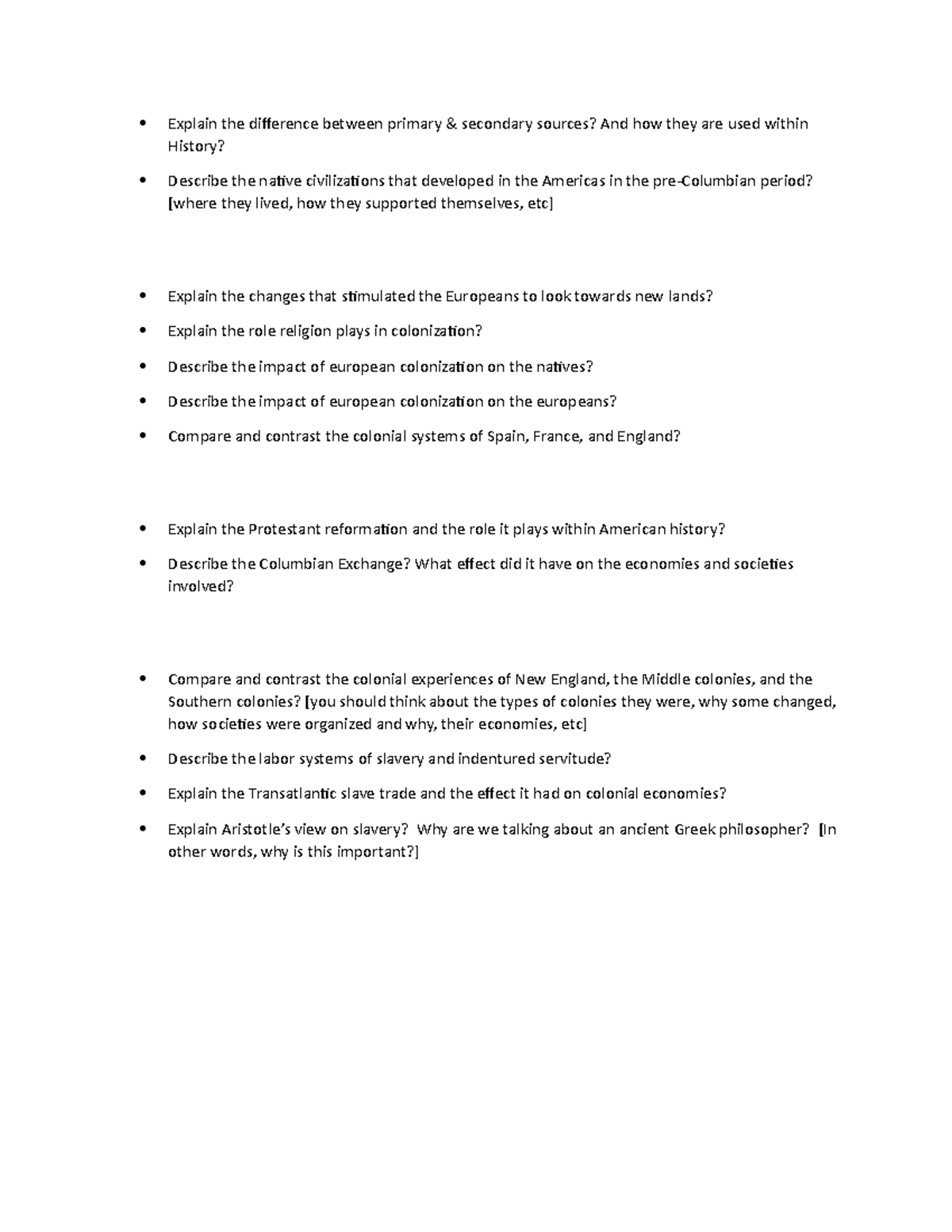 Review for History Exam - Explain the difference between primary ...