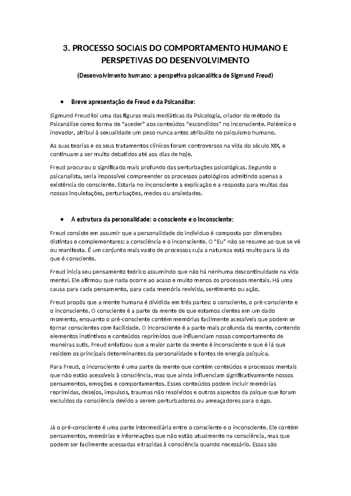 Id ego superego - Resumo para trabalho dos processos cognitivos - 3. PROCESSO SOCIAIS DO - Studocu