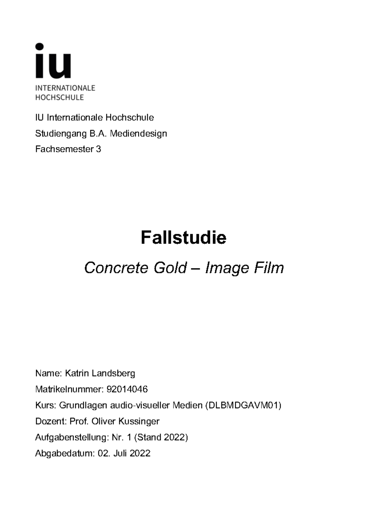 Fallstudie - Grundlagen audiovisuelle Medien - Imagefilm Concrete Gold ...