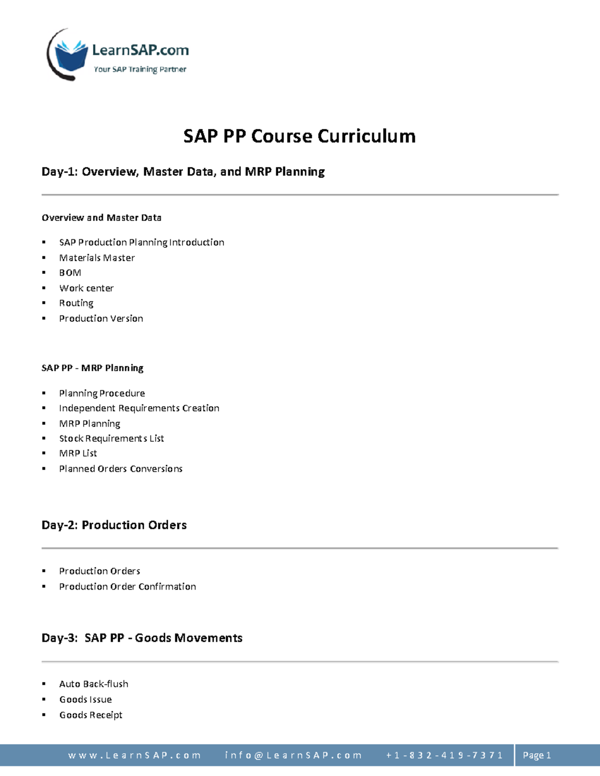 Sap pp course curriculum - w w w. L e a r n S A P. c o m i n f o @ L e ...