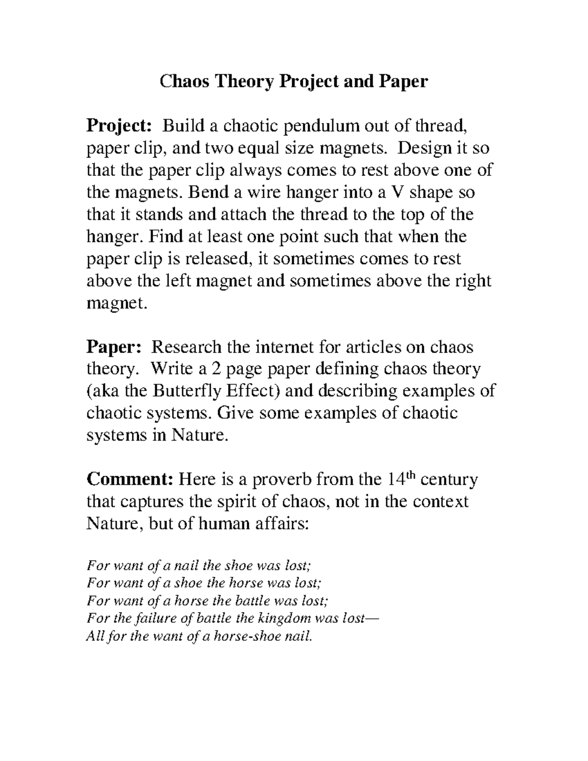 Chaos Theory Project and Paper - Chaos Theory Project and Paper Project ...