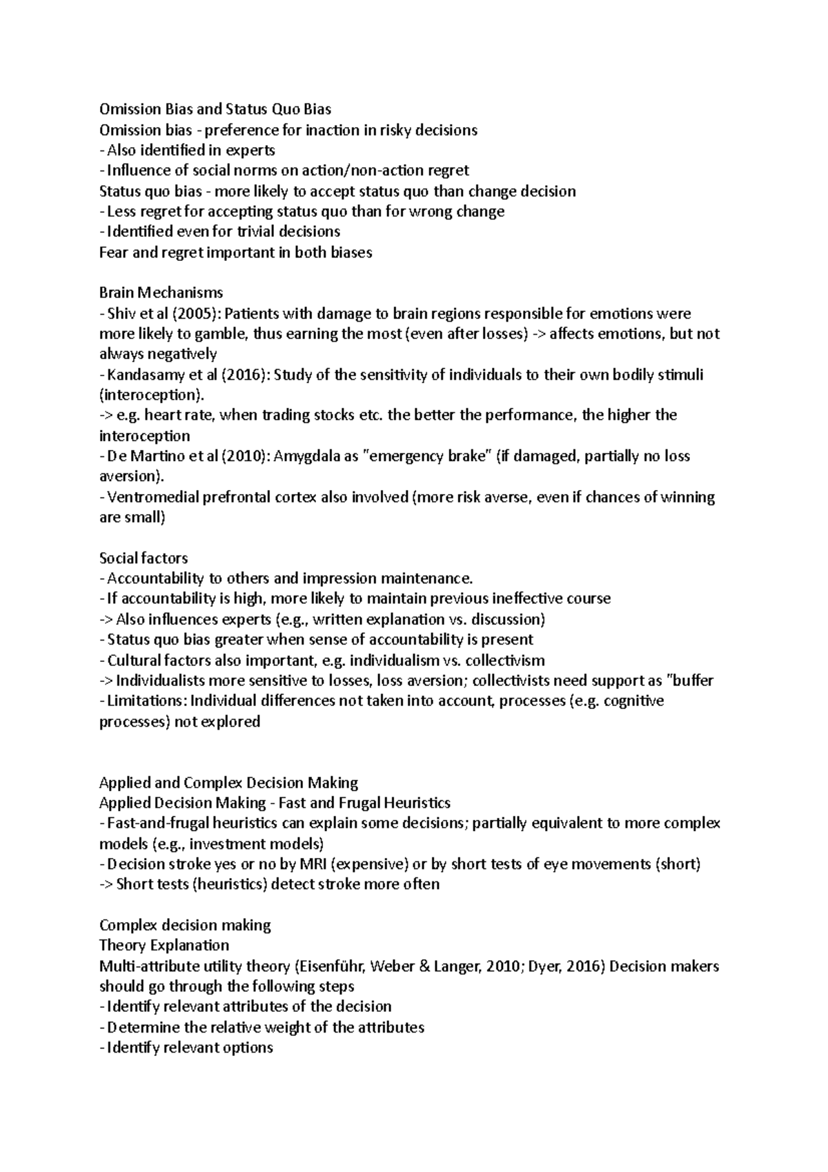 Omission Bias and Status Quo Bias - Omission Bias and Status Quo Bias ...