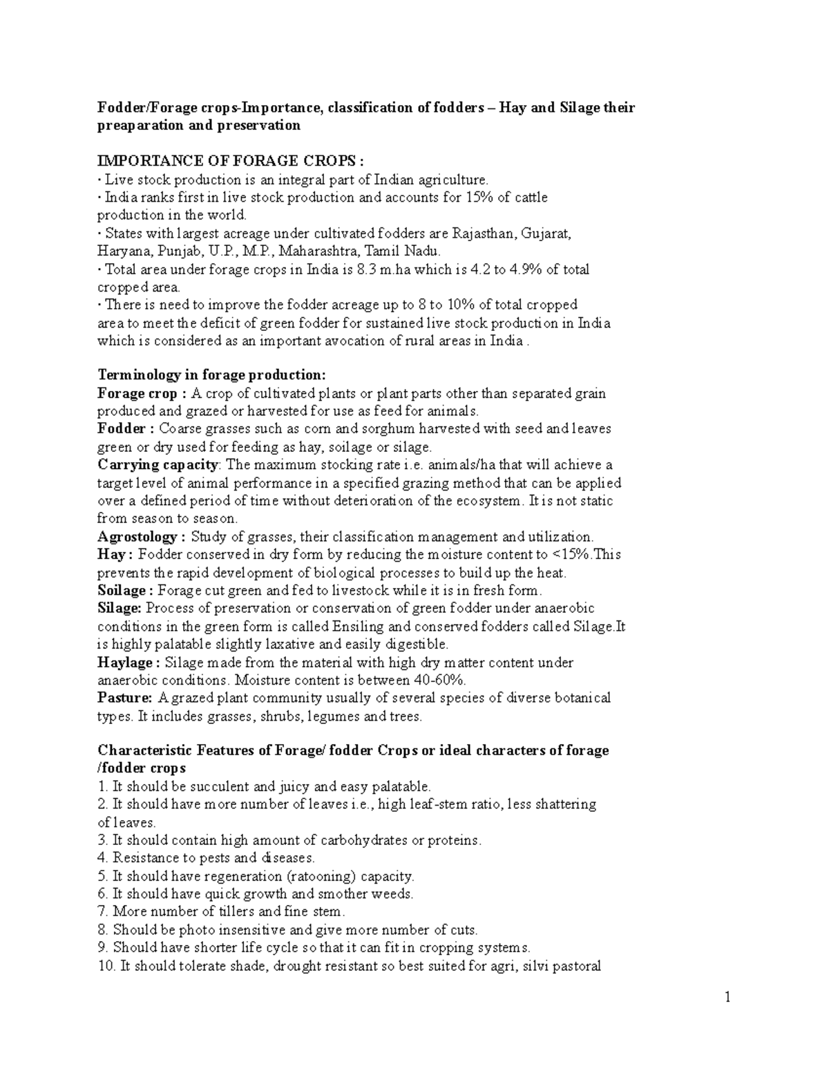 Fodder - Good notes - Fodder/Forage crops-Importance, classification of ...