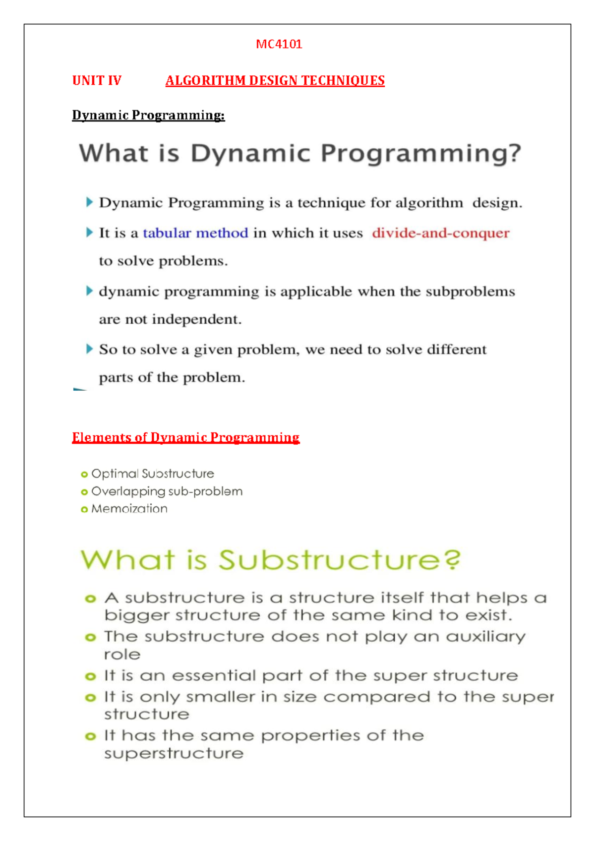 Adsa Unit 4 Unit Iv Algorithm Design Techniques Dynamic Programming