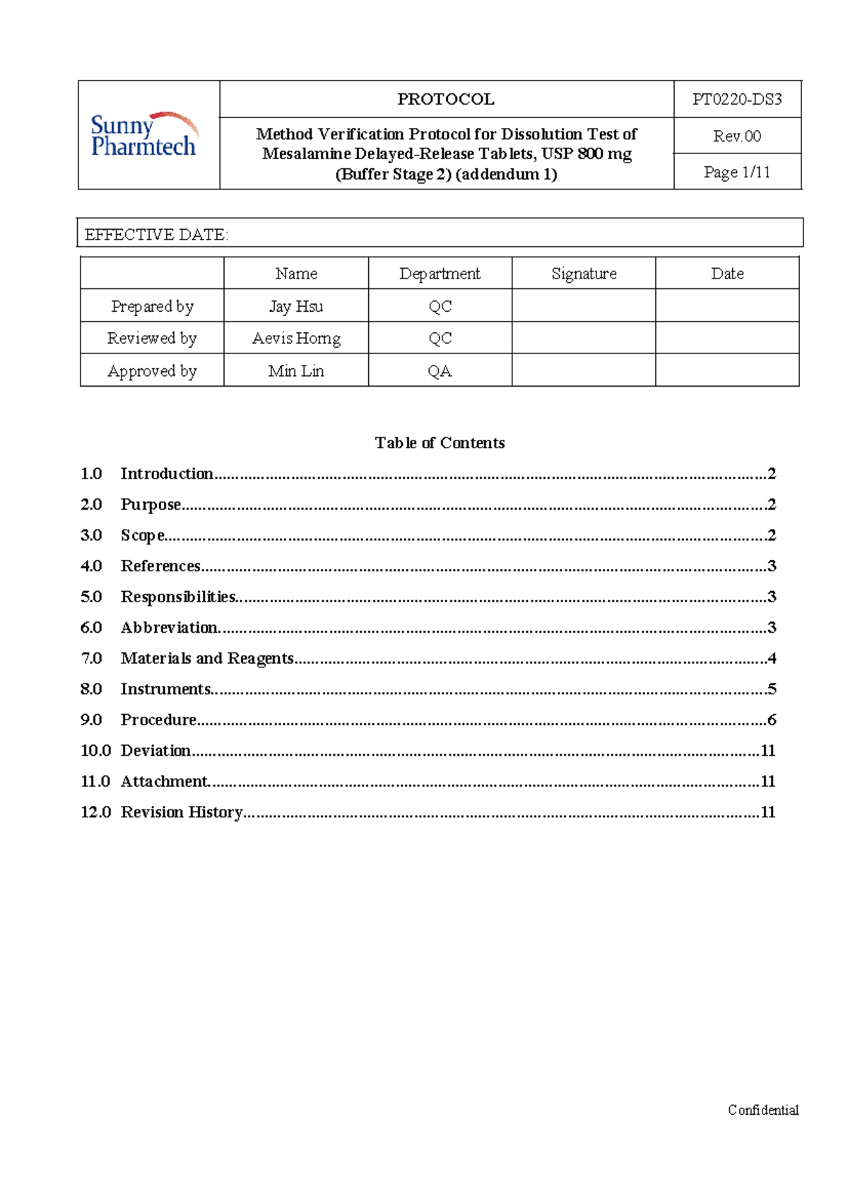 PT0220-DS(00)Method Verification Protocol for Dissolution Test of ...
