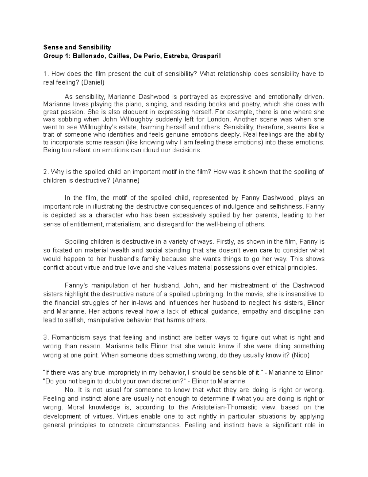 Group 1 Sense & Sensibility Presentation - Sense and Sensibility Group ...