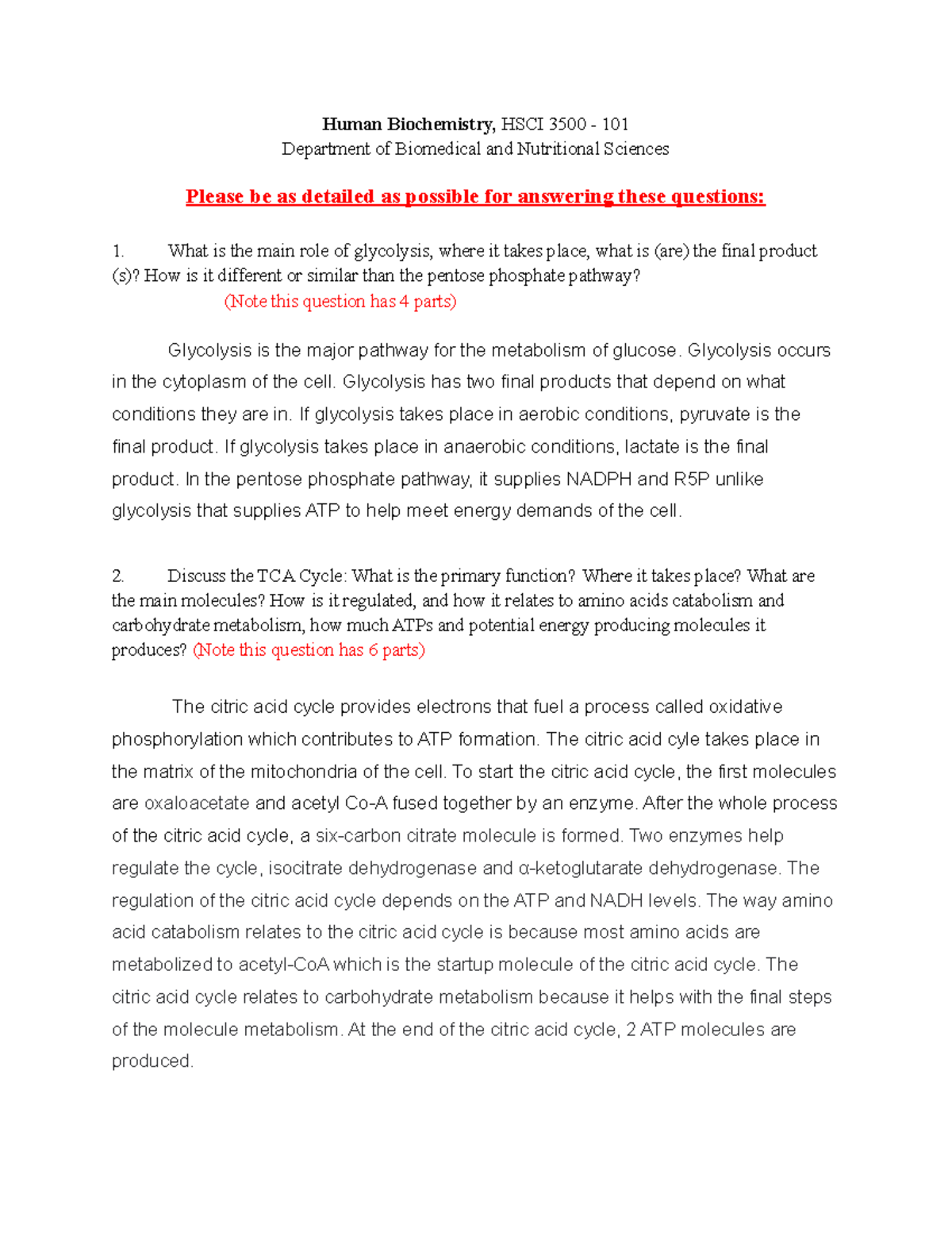 Human Biochemistry Homework 3 Assignment - Human Biochemistry, HSCI ...