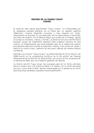 Resea de la danza tusuy kusun - RESEÑA DE LA DANZA TUSUY KUSUN El tema ...