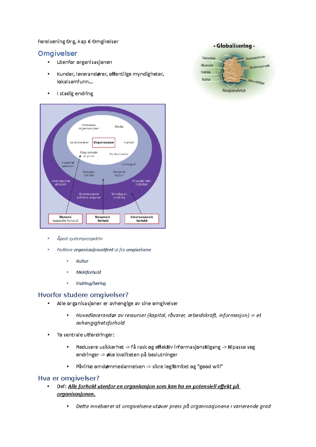 Kap 6 Omgivelser - Forelesningsnotater Kap 6 Omgivleser - Forelsening Org, Kap 6 Omgivelser ...