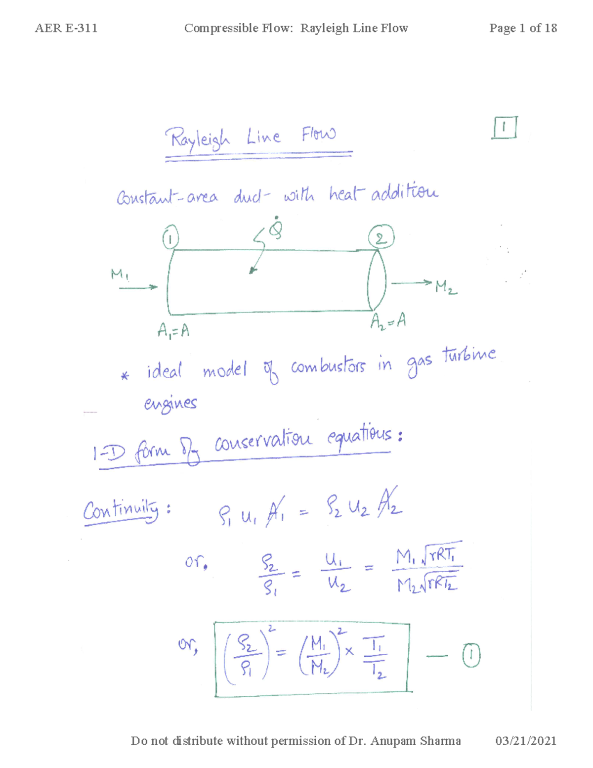 05 Rayleigh Line Flow - Rayliegh Line Flow. Constant-area heat addition - an idealized combustor ...