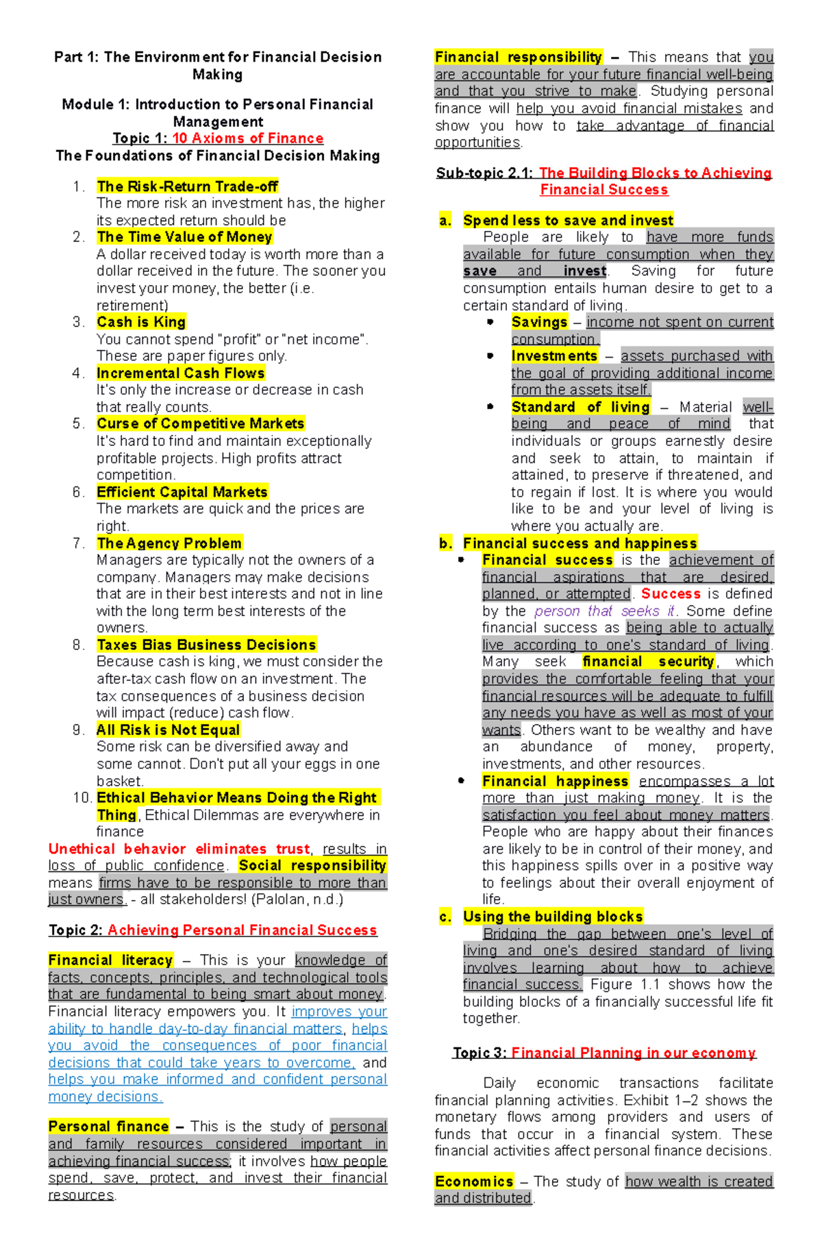 Reviewer - PF - Part 1: The Environment for Financial Decision Making ...