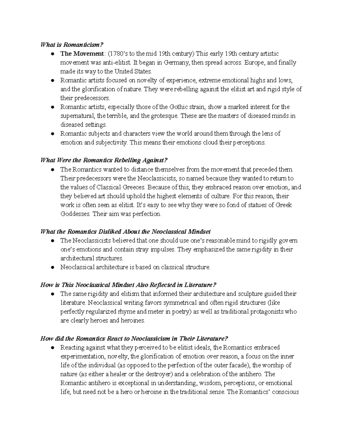 LIT2000 Gothic Romanticism Lecture Notes - What is Romanticism? The ...