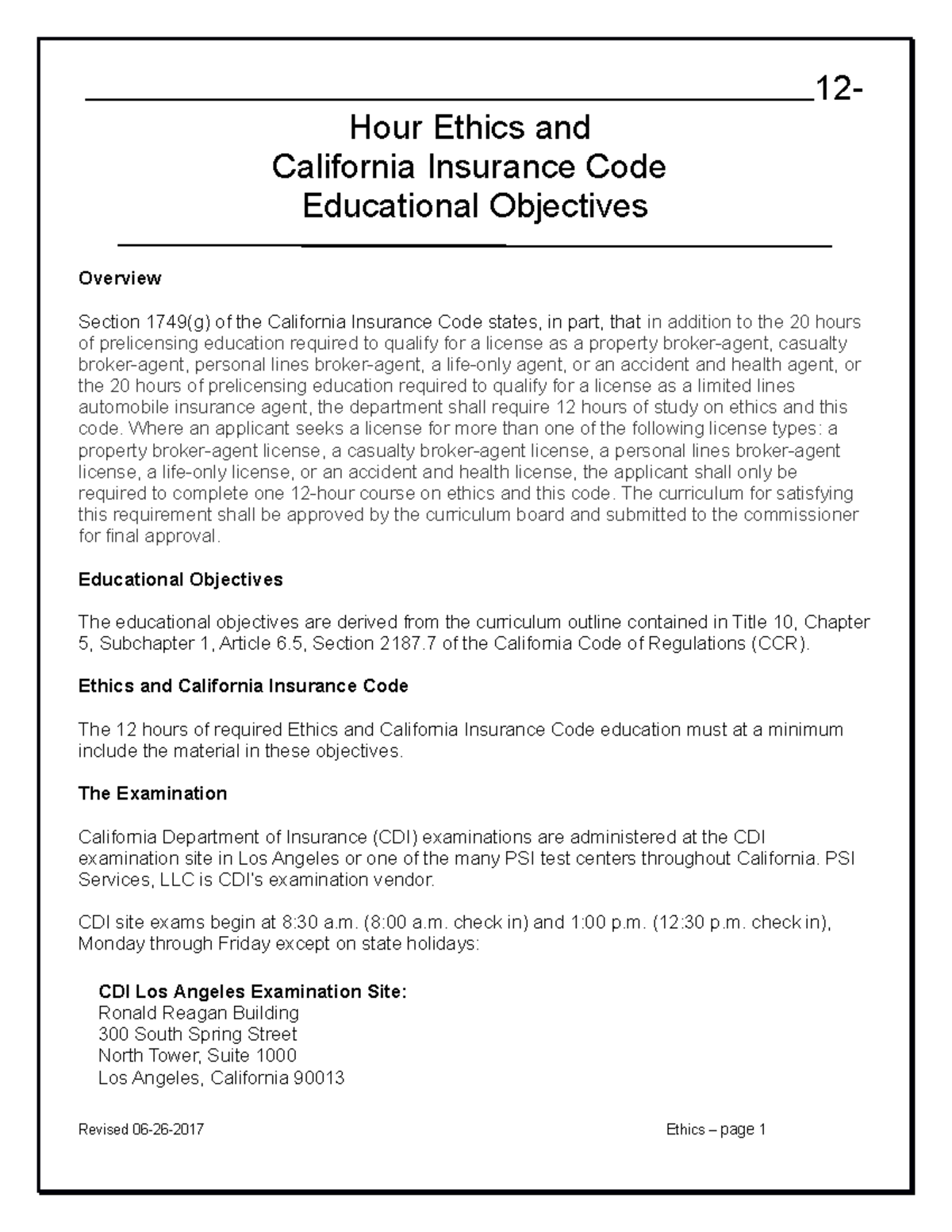 Ethics - insurance - Hour Ethics and California Insurance Code ...