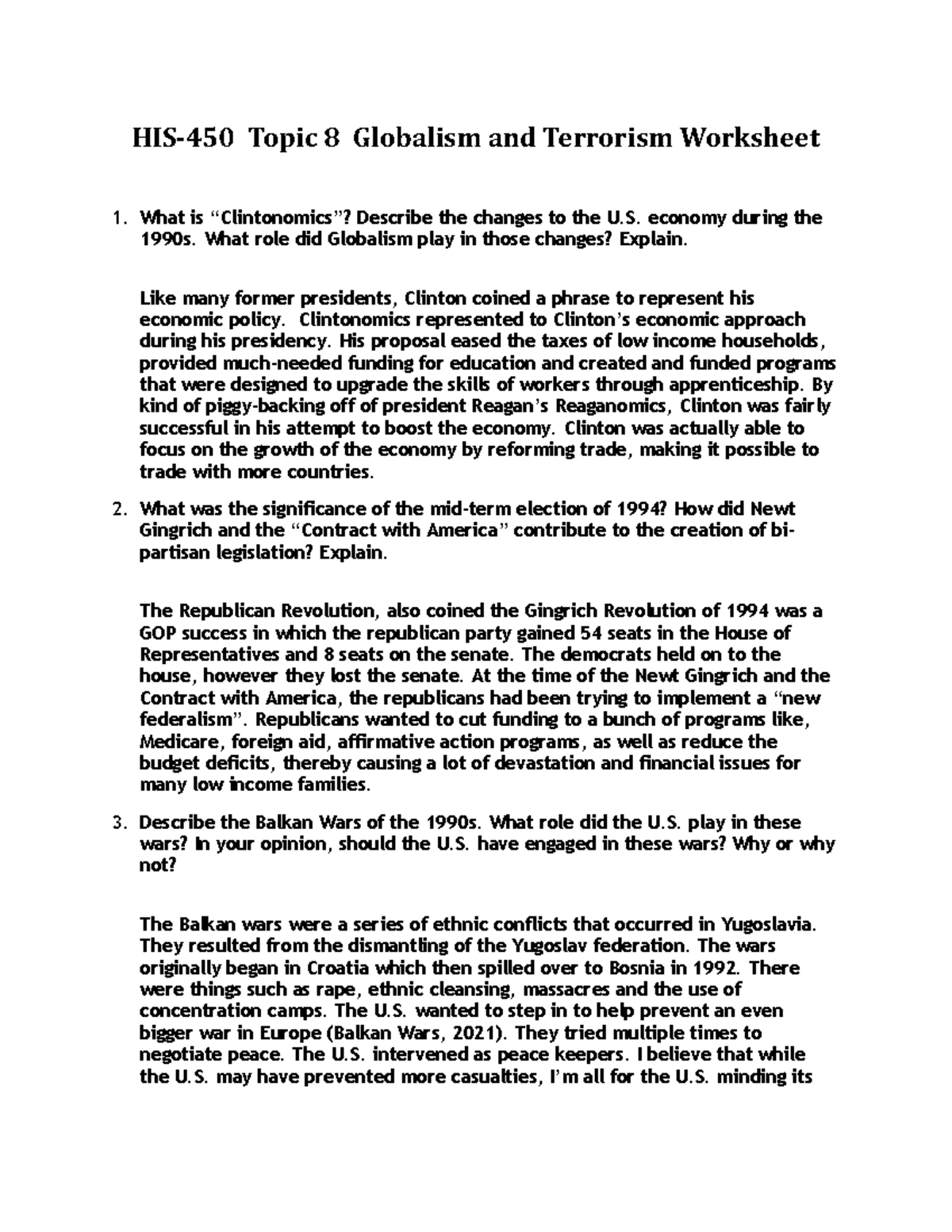 HIS-450 Topic 8 Globalism and Terrorism Worksheet - HIS-450 Topic 8 ...