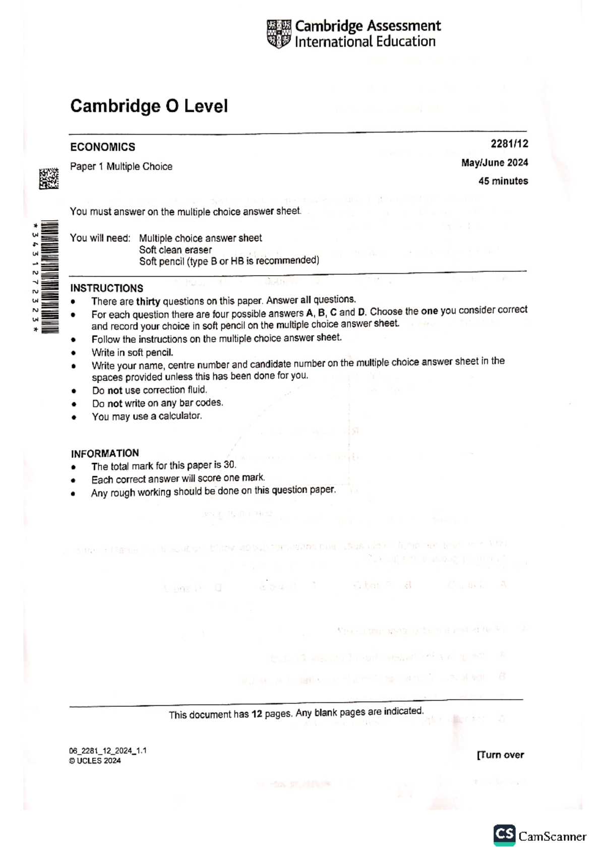Eco p1 olevel - Pratical - Cambridge Assessment International Education ...