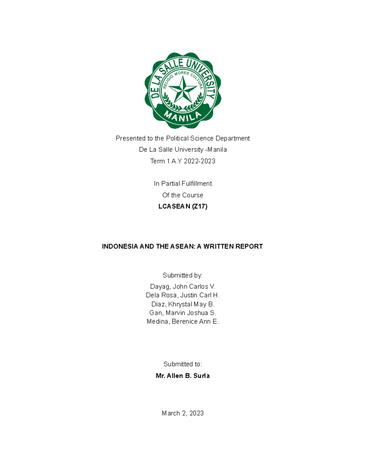 L Casean Indonesia Written Report - Presented to the Political Science ...