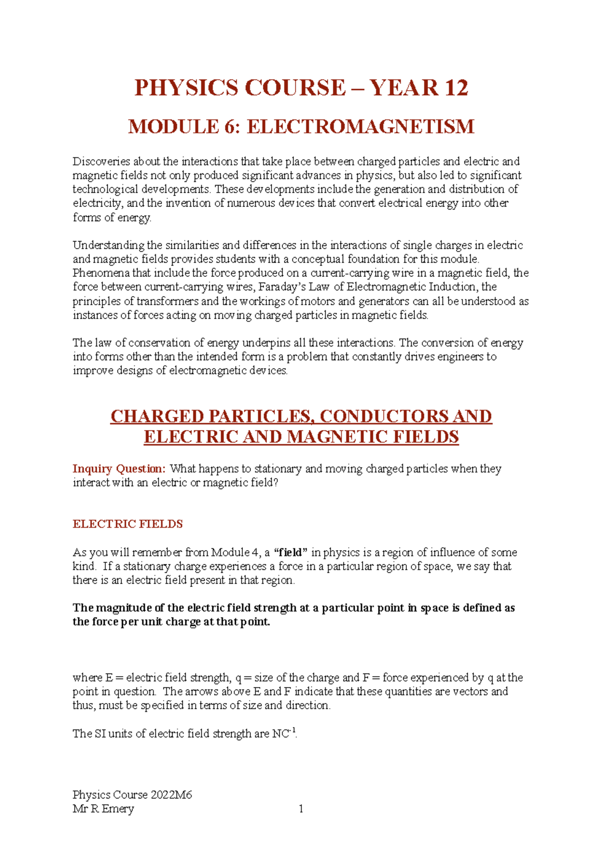 Module 6 Electromagnetism Physics Course Year 12 Module 6