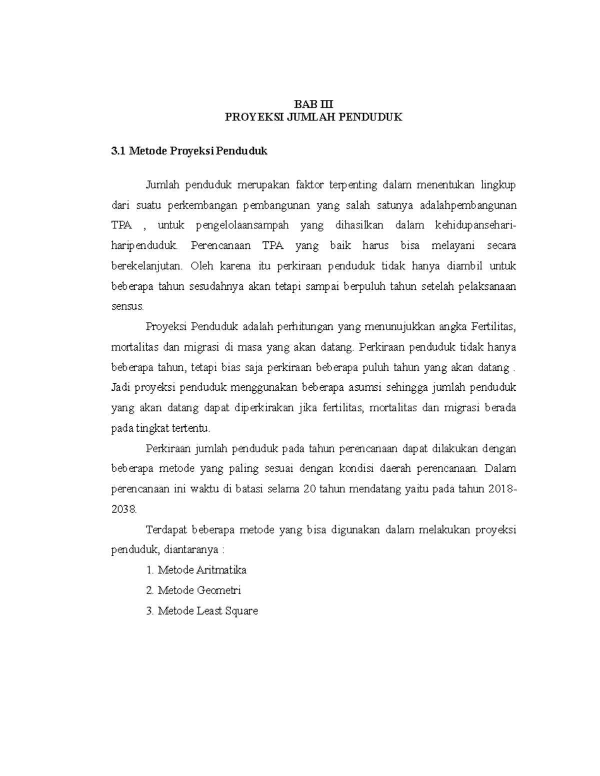 Proyeksi Jumlah Penduduk - BAB III PROYEKSI JUMLAH PENDUDUK 3 Metode ...