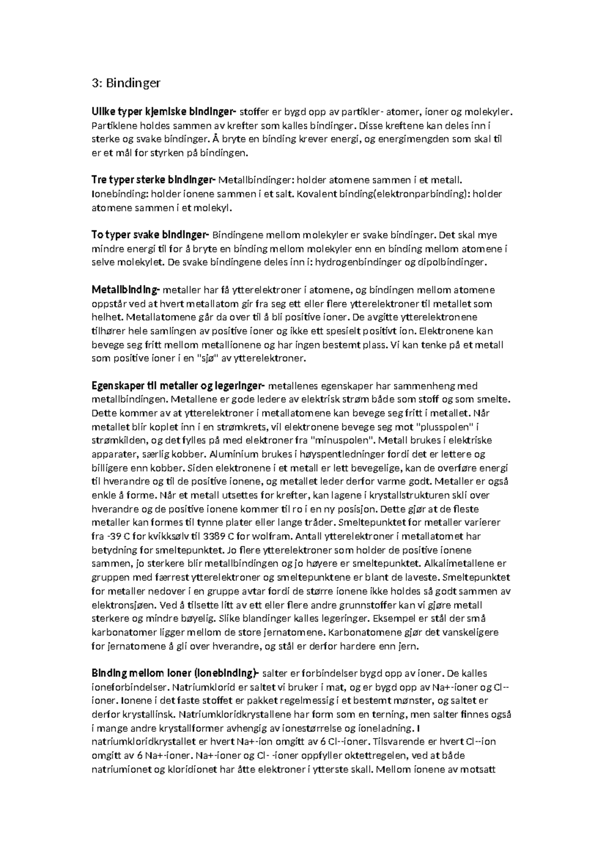 3-bindinger, kjemi - 3: Bindinger Ulike typer kjemiske bindinger ...