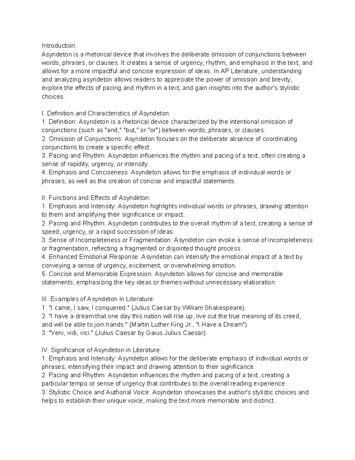 Examples Of Asyndeton