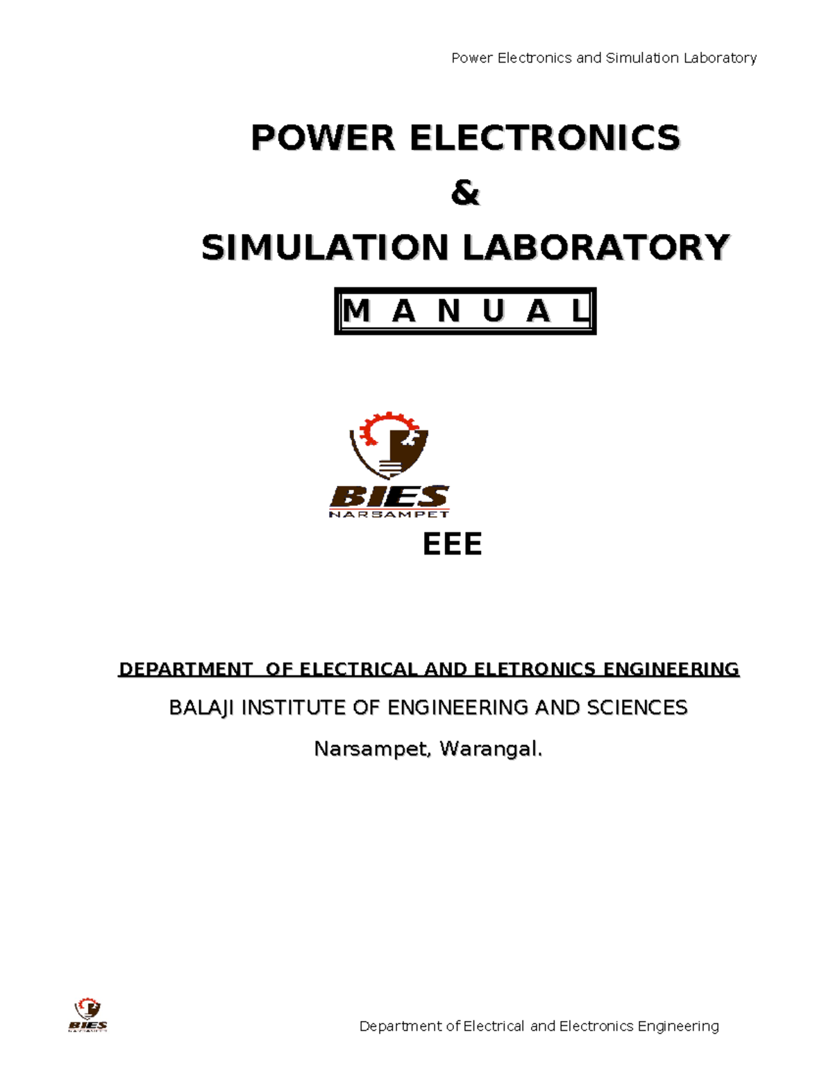 Pe total print final - POWER ELECTRONICS POWER ELECTRONICS & & SIMULATION LABORATORY - Studocu