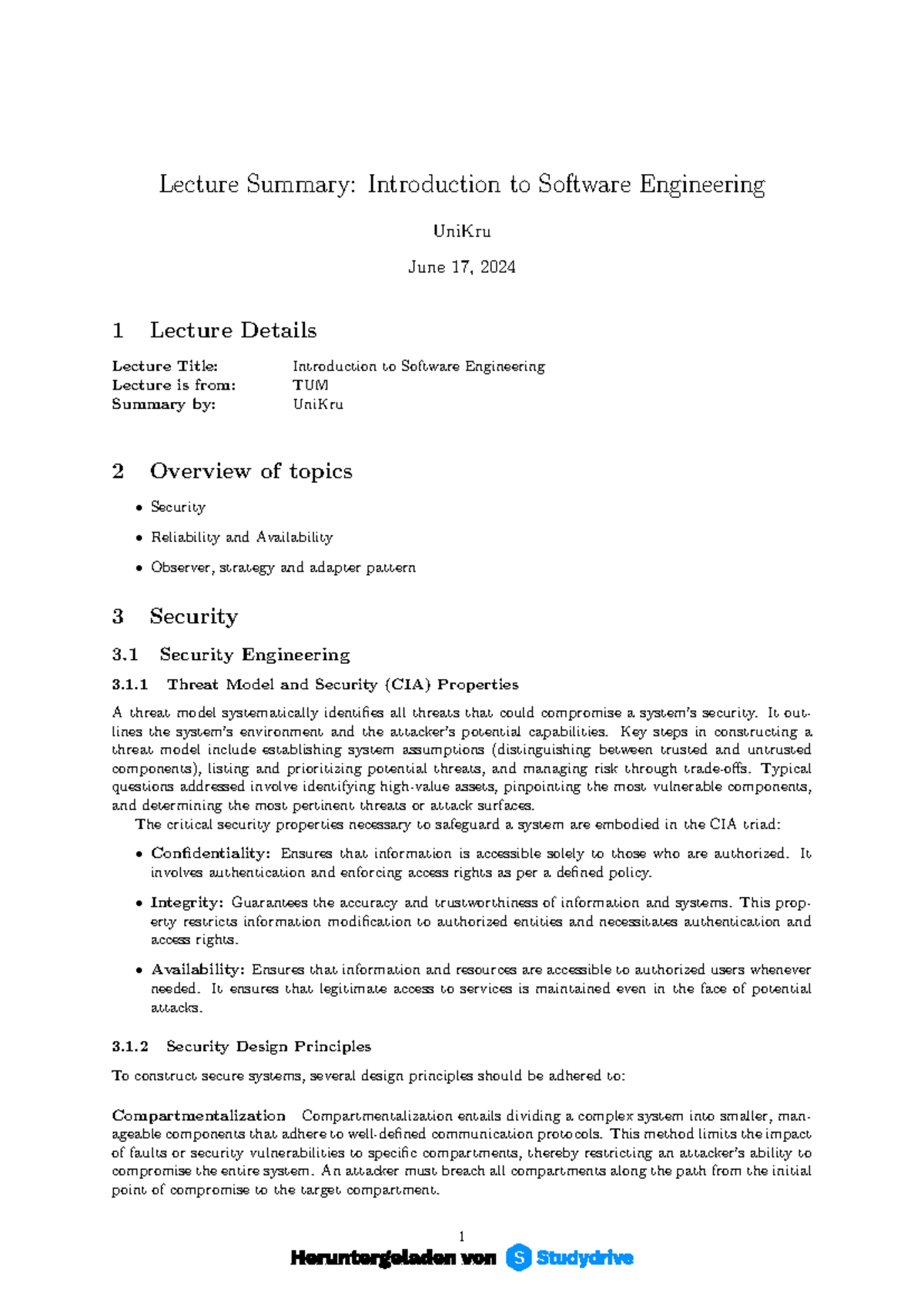 EIST Summary 2024 5 - Latex Document. - Lecture Summary: Introduction to Software Engineering ...
