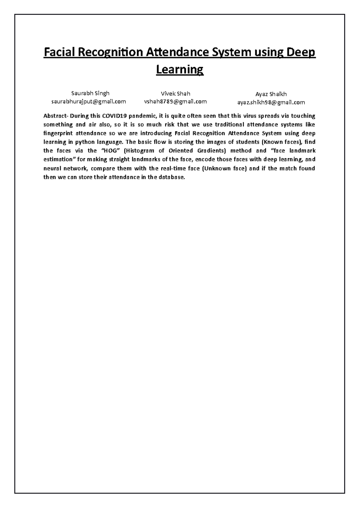 Facial Recognition Attendance System using Deep Learning - The basic flow is storing the images ...