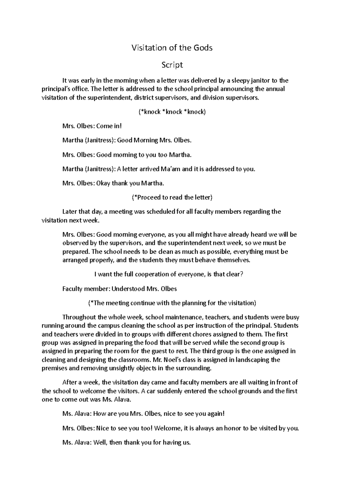 Visitation of the Gods Script - Visitation of the Gods Script It was ...