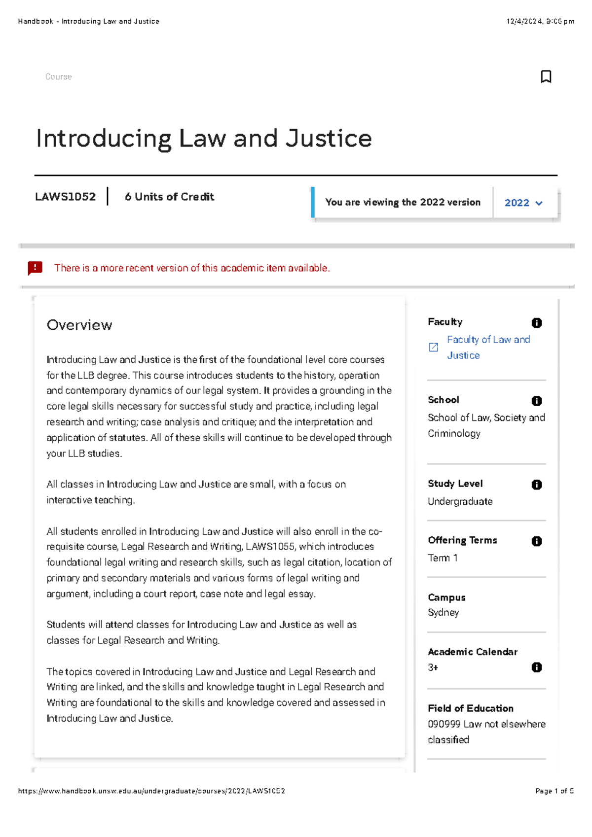 Handbook - Introducing Law and Justice - Course Introducing Law and ...