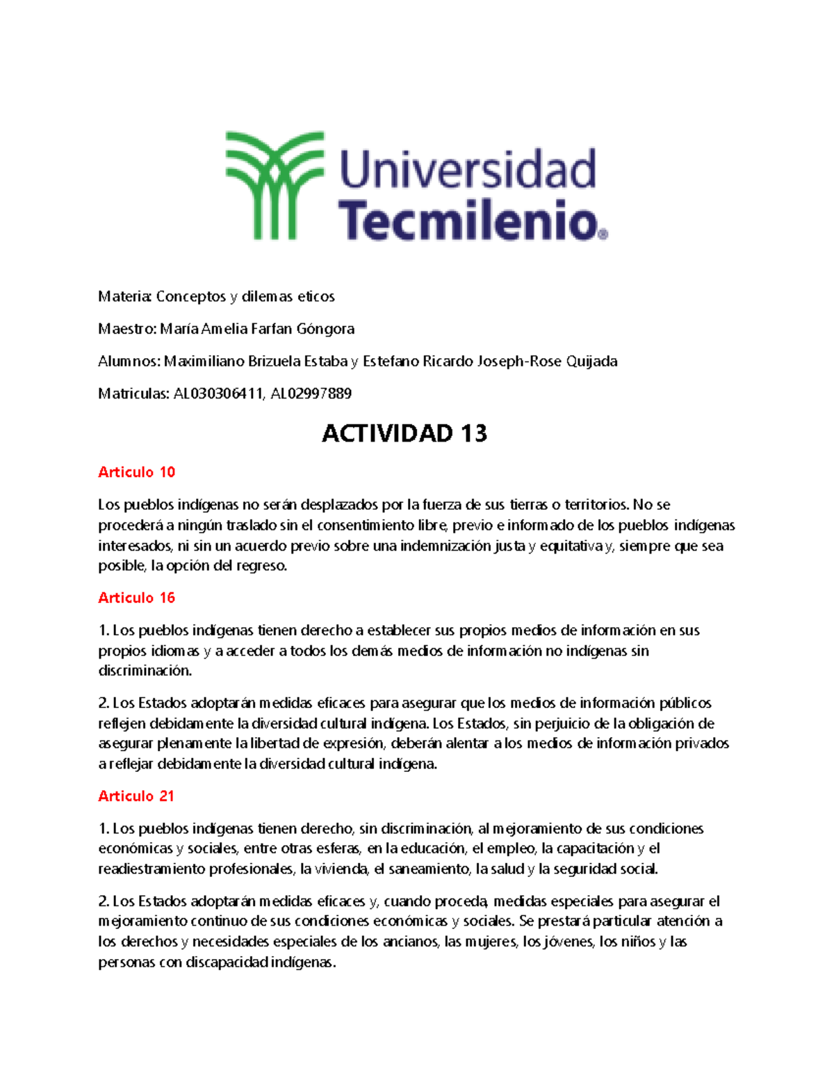 Actividad 13 Conceptos - Materia: Conceptos y dilemas eticos Maestro ...