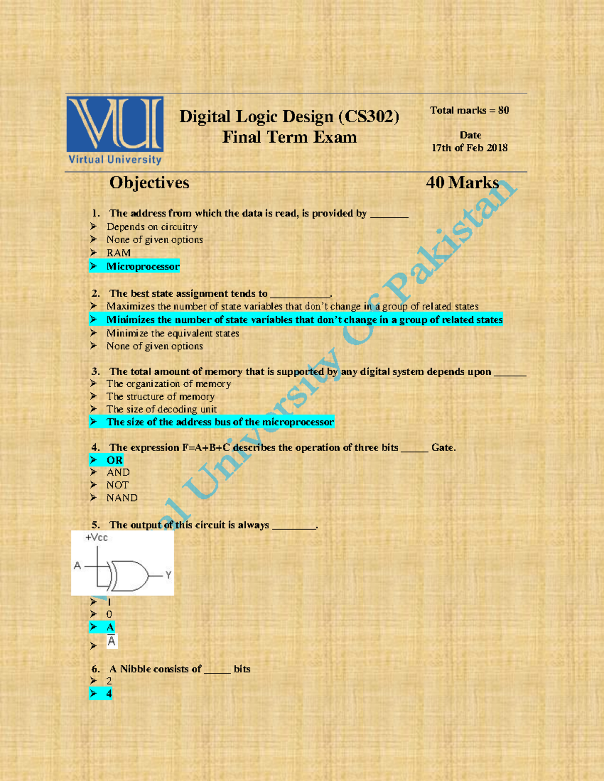 CS302-Finalterm-Solved-MCQs-with-Reference - Objectives 40 Marks 1. The address from which the ...