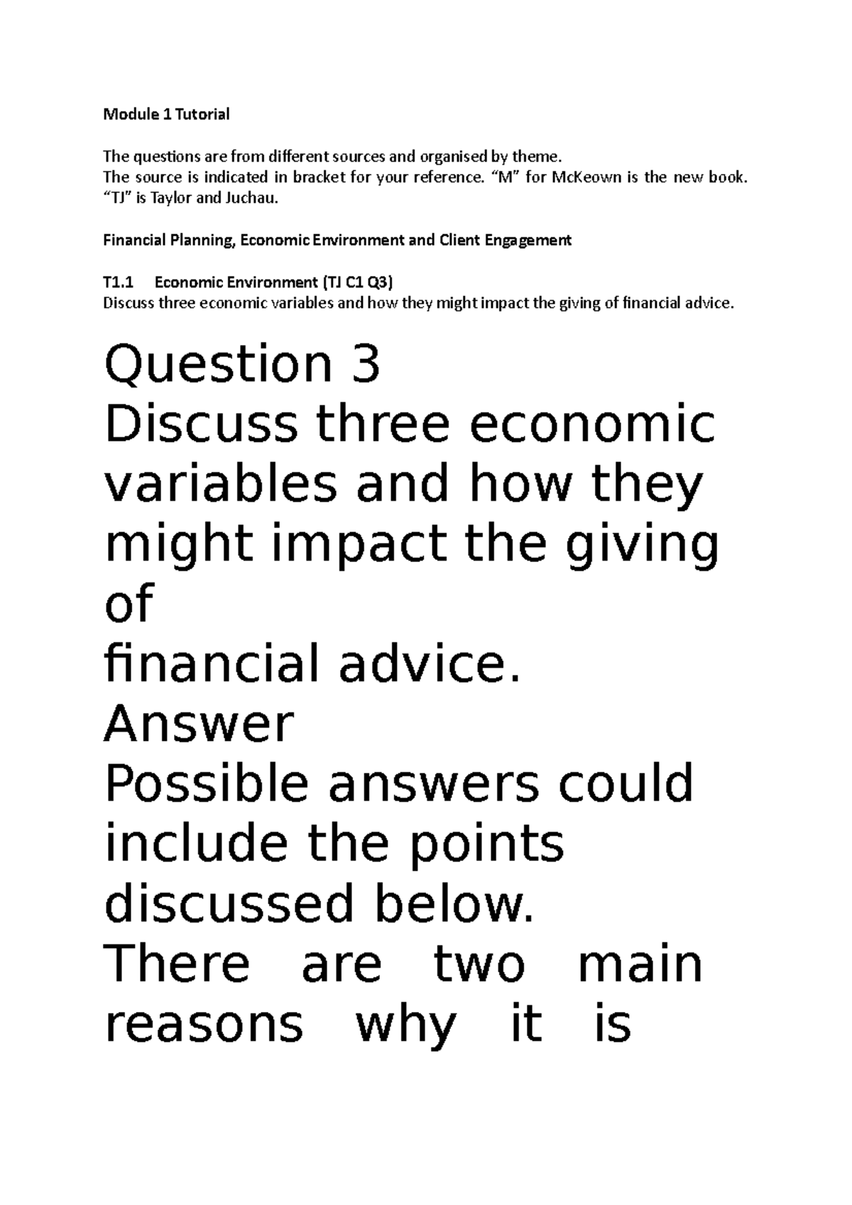 Tutorial M01 Questions - Module 1 Tutorial The questions are from ...